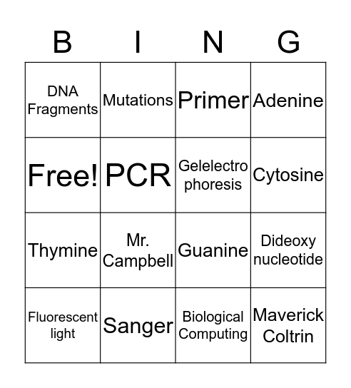 DNA Sequencing Bingo Card
