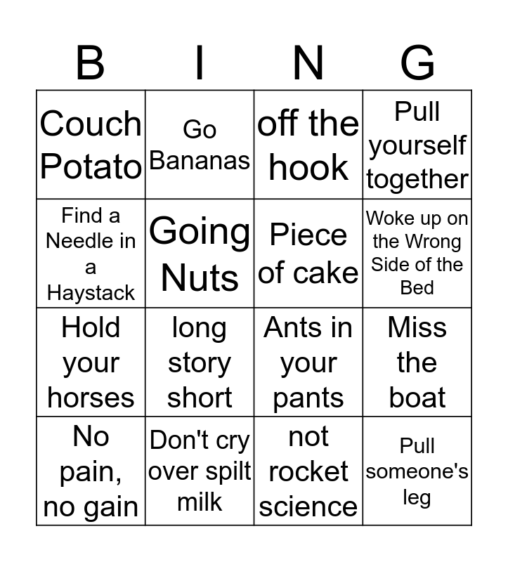 Idiom Bingo Card