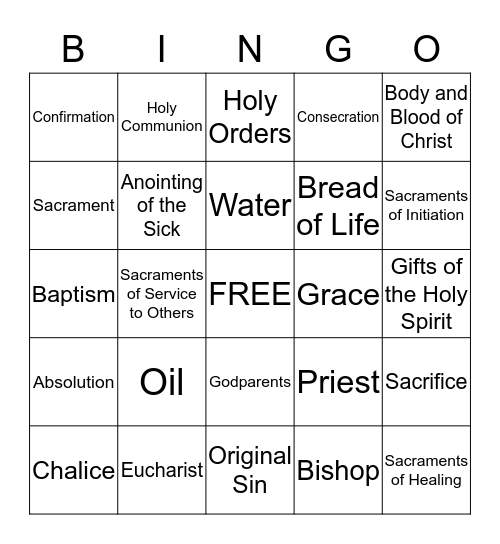 Seven Sacraments Bingo Card