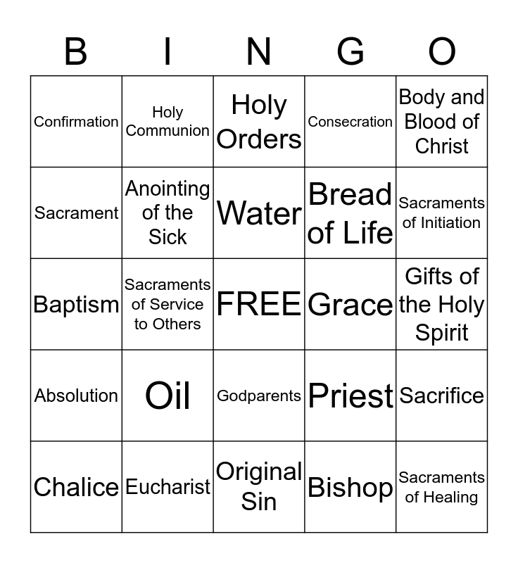 Seven Sacraments Bingo Card