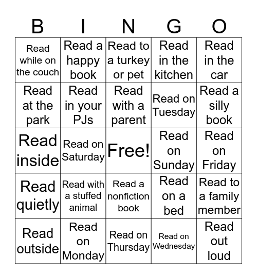 Reading Bingo Card