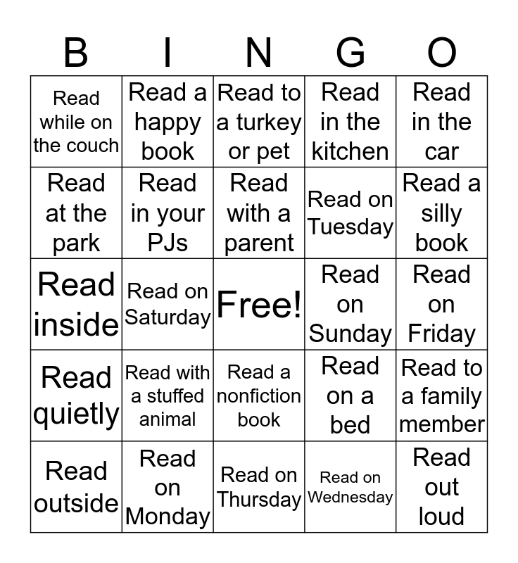 Reading Bingo Card
