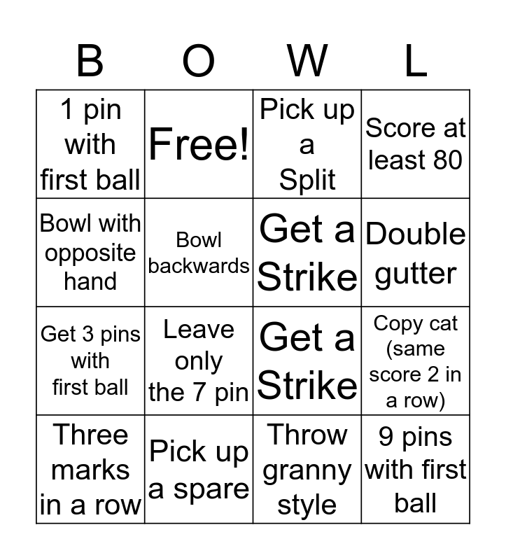 Bowling Bingo Card
