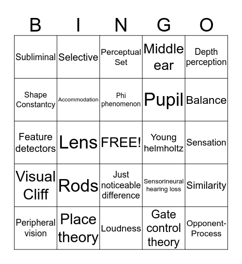 Unit 4- Sensation and Perception Bingo Card