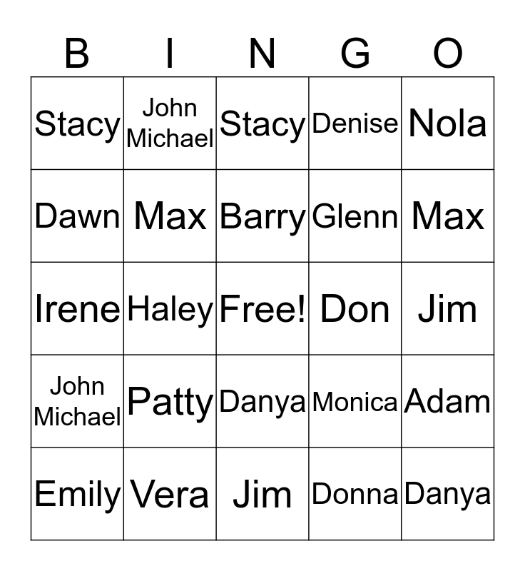 Transfer Center BINGO Card