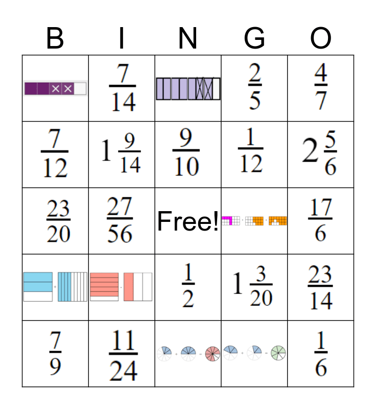 Add/Subtract Fractions Bingo Card