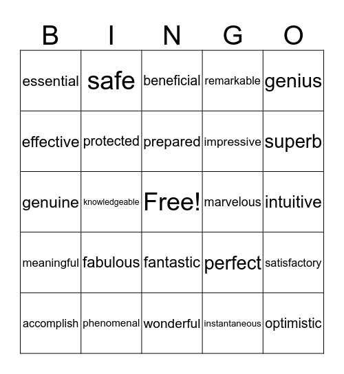 Positive Word BINGO! Bingo Card