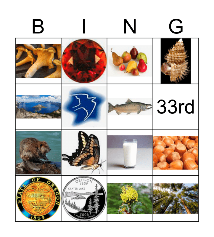 OREGON Bingo Card
