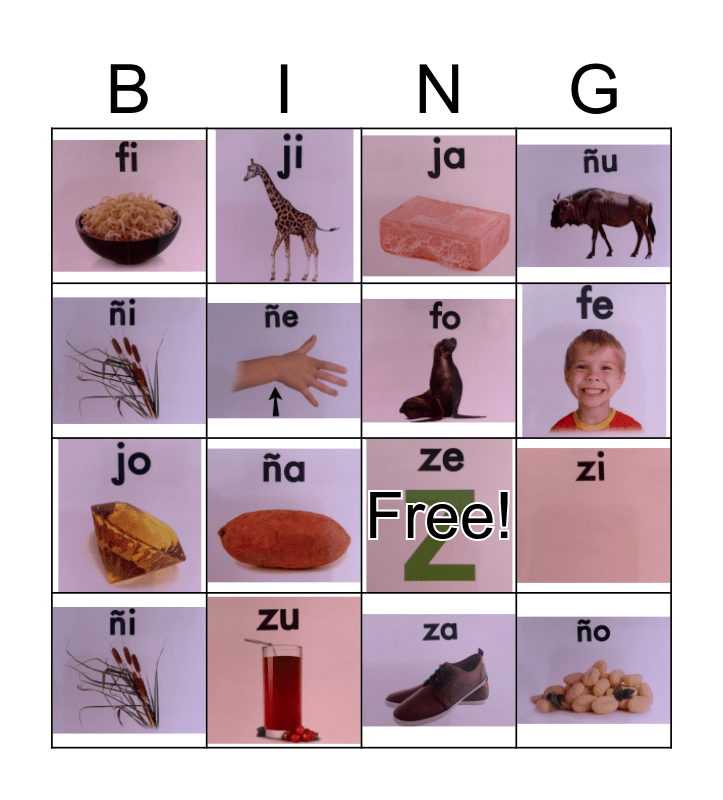 Bingo de Silabas ñ, F, J, z Bingo Card