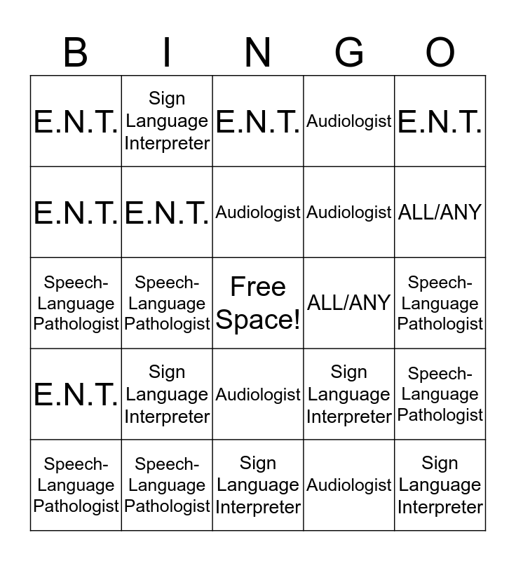 Professions in Audiology BINGO Card