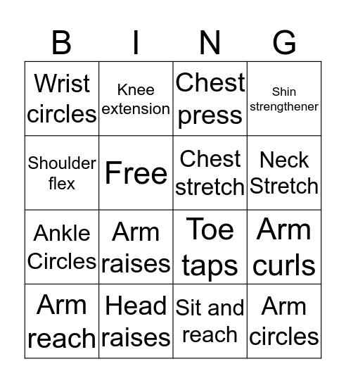 Chair Activity Bingo Card