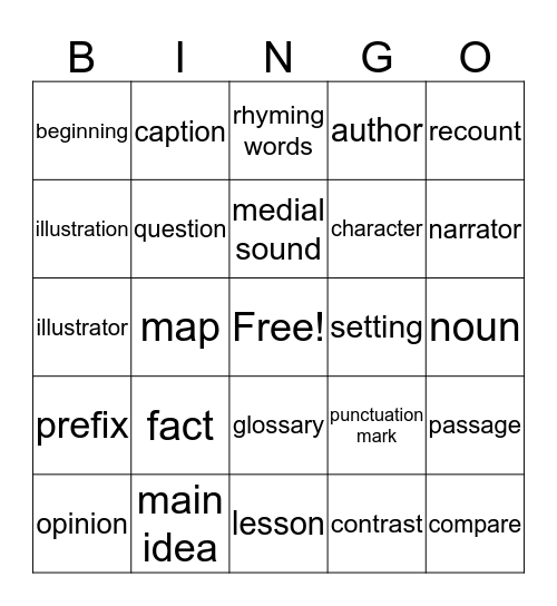 2nd Grade BINGO Card