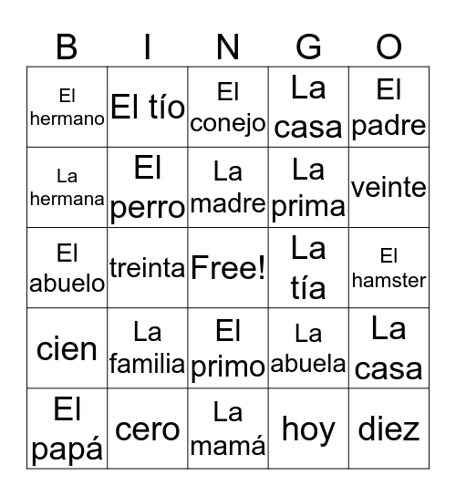 La Familia Bingo Card