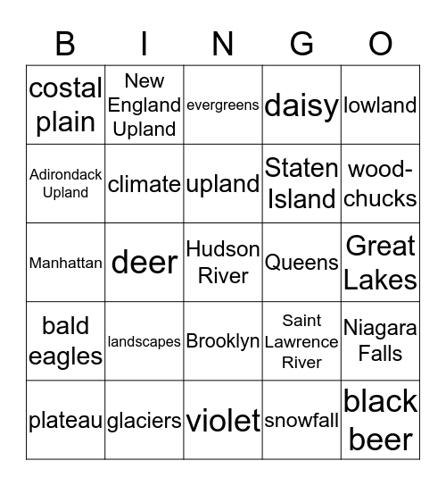 New York State Bingo Card