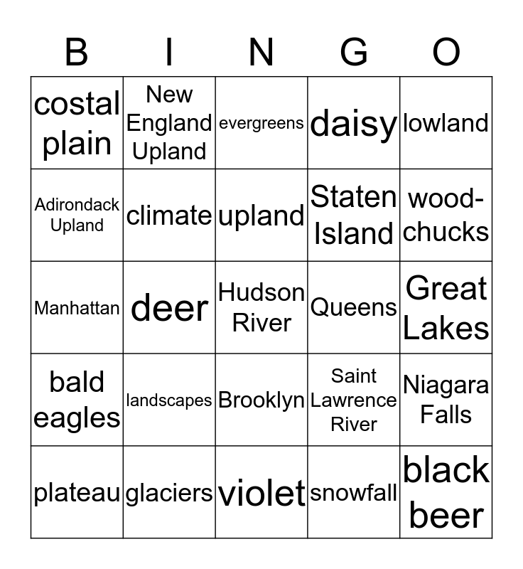 New York State Bingo Card