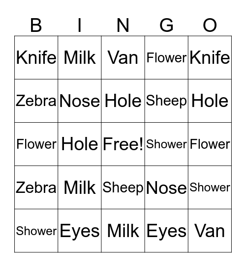 Function Word Bingo Card