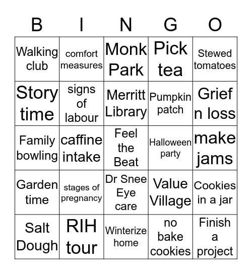 Parenting Bingo Card