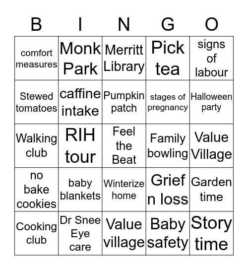 Parenting Bingo Card