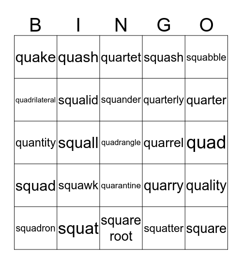 squa / qua Bingo Card