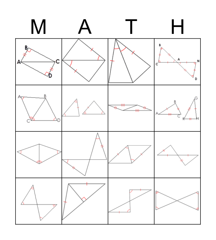 Congruent Triangles Bingo Card