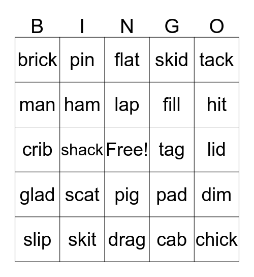 Short a and Short i Bingo Card