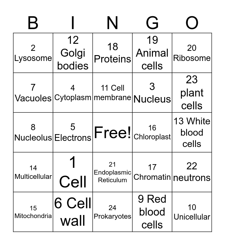 Luke’s Cell bingo chart Bingo Card