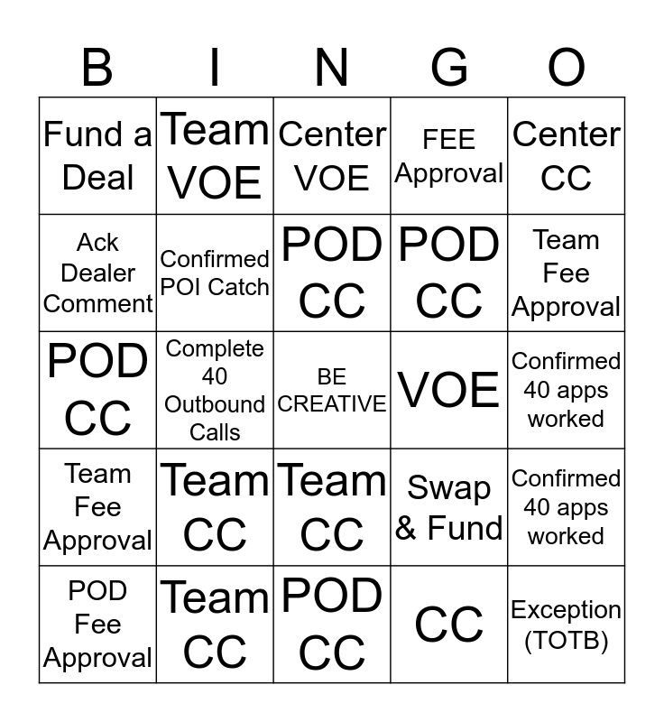 Participation Bingo Card