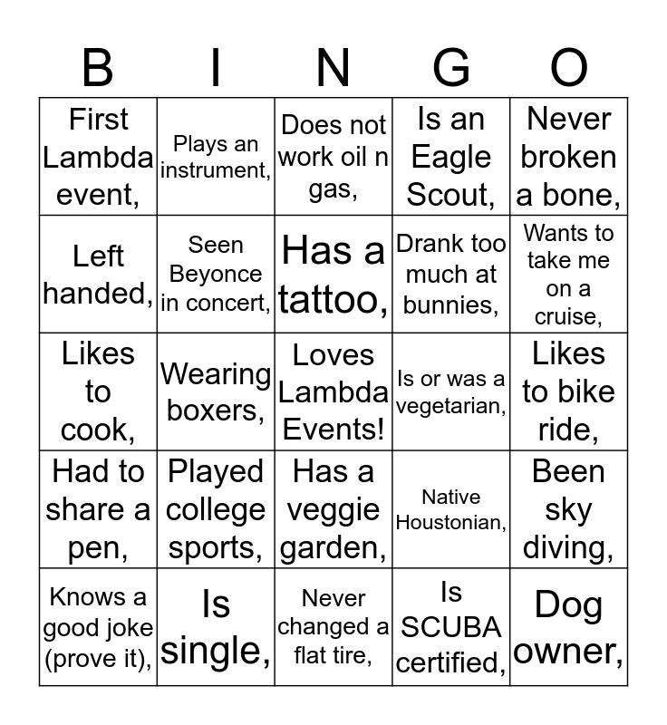 Lambda Bingo! Bingo Card