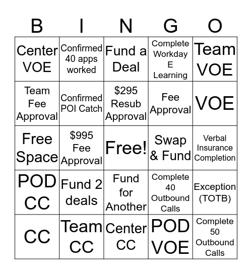Participation Bingo Card