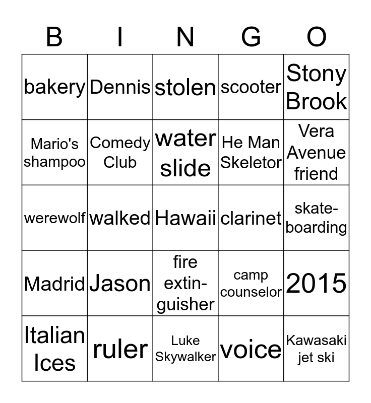Brian's 40th Birthday Bingo Card