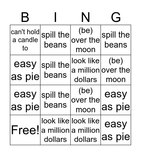 IDIOMS WEEK 3 REVIEW Bingo Card