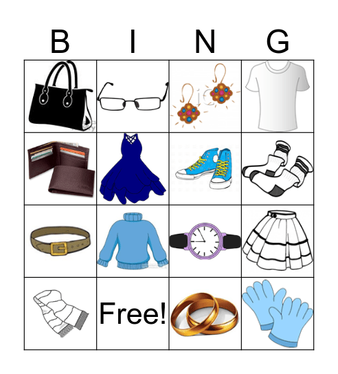 Clothing and Accessories Bingo Card