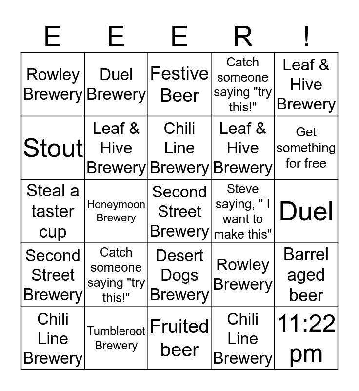 Birthday Brewery Beer BINGO Card