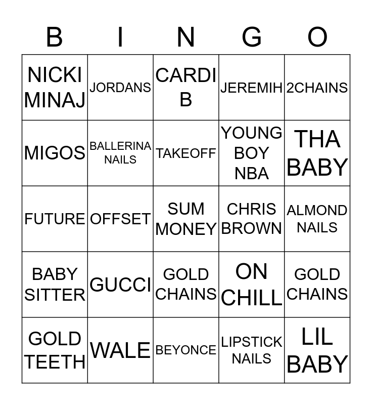 HIP HOP BINGO Card
