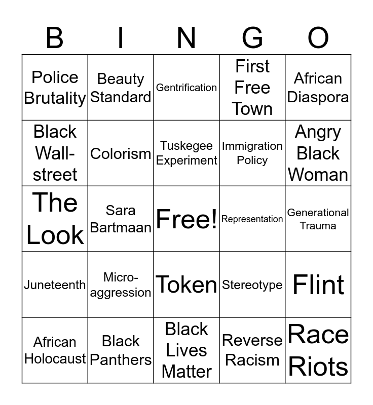 Black in America Bingo Card
