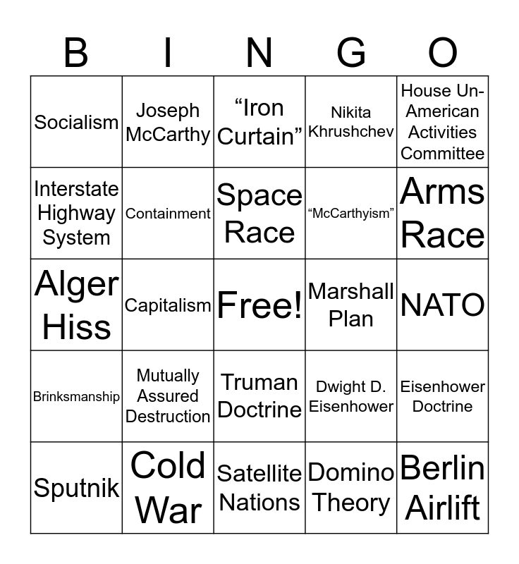 Cold War Bingo Card