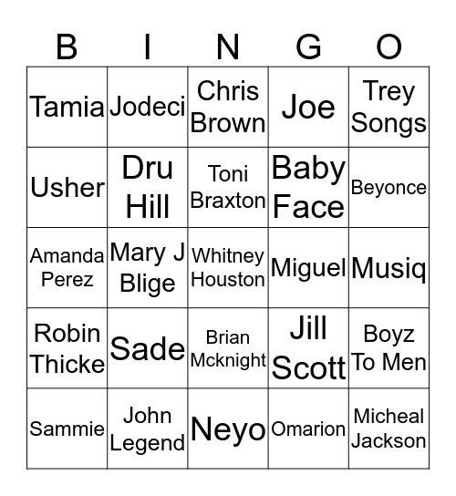 R&B (Round 1) Bingo Card