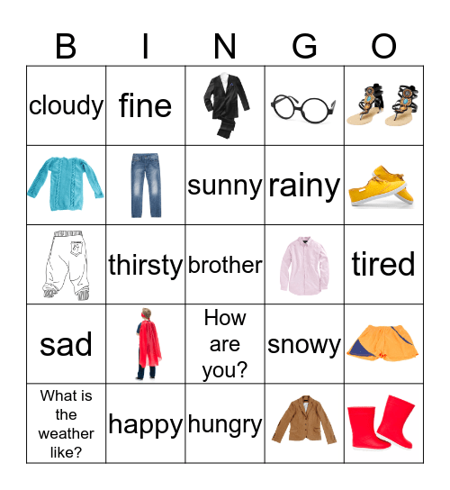 Clothing Bingo Card