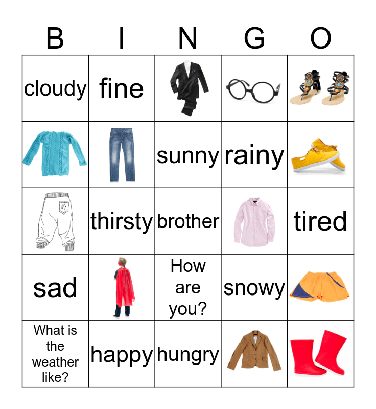 Clothing Bingo Card