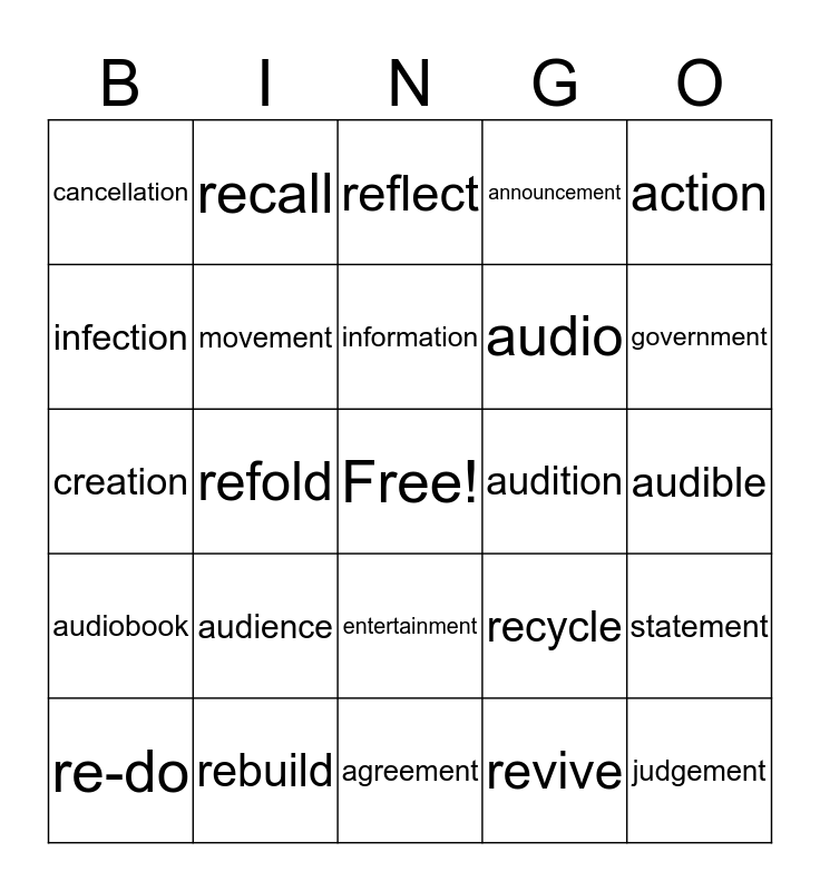 ROOT WORD BINGO Card