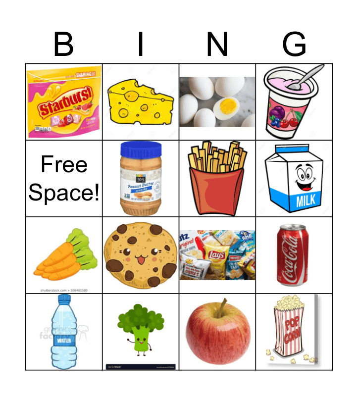 Healthy and Unhealthy Foods Bingo Card