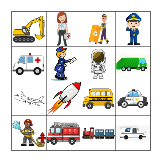 Community Helpers and Vehicles Bingo Card