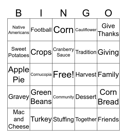 Thanksgiving Bingo Card