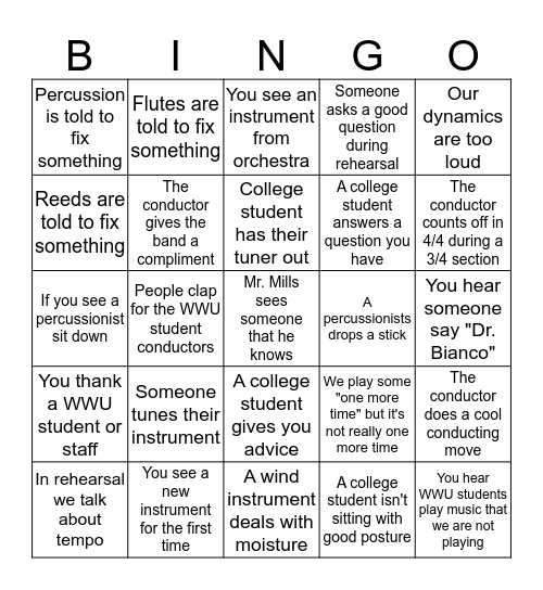 Rehearsal Bingo Card