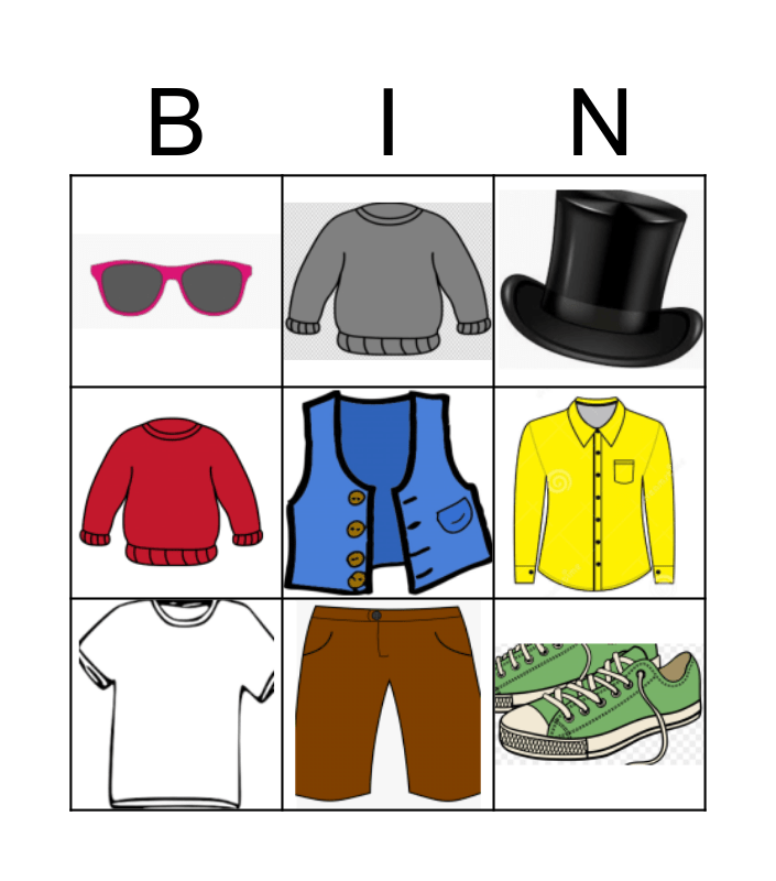 Les vêtements Bingo Card