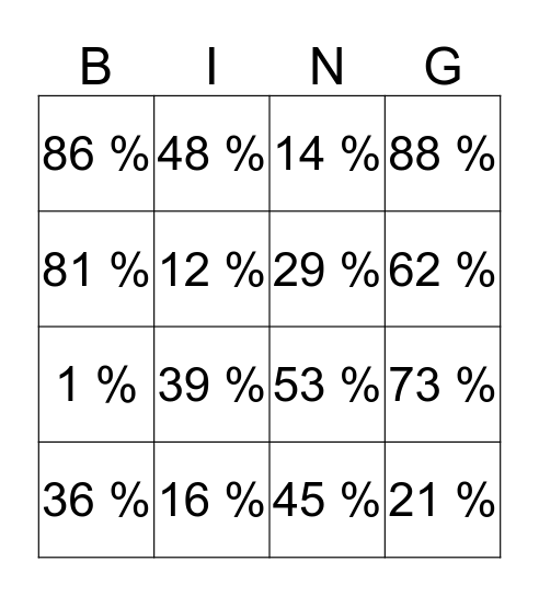 PERCENT Bingo Card
