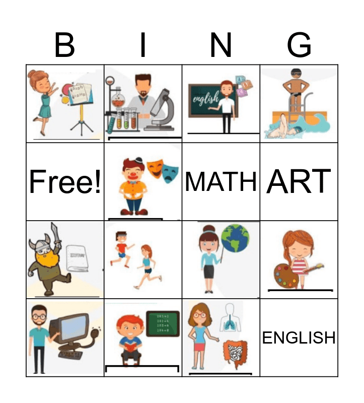 School Subjects Bingo Card