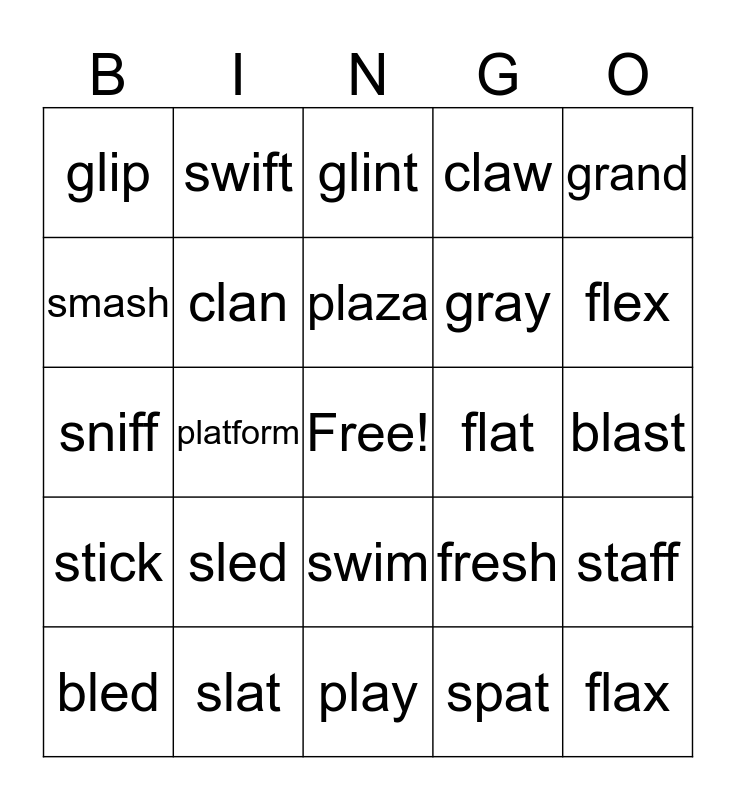 Consonant Blends- Bingo Card