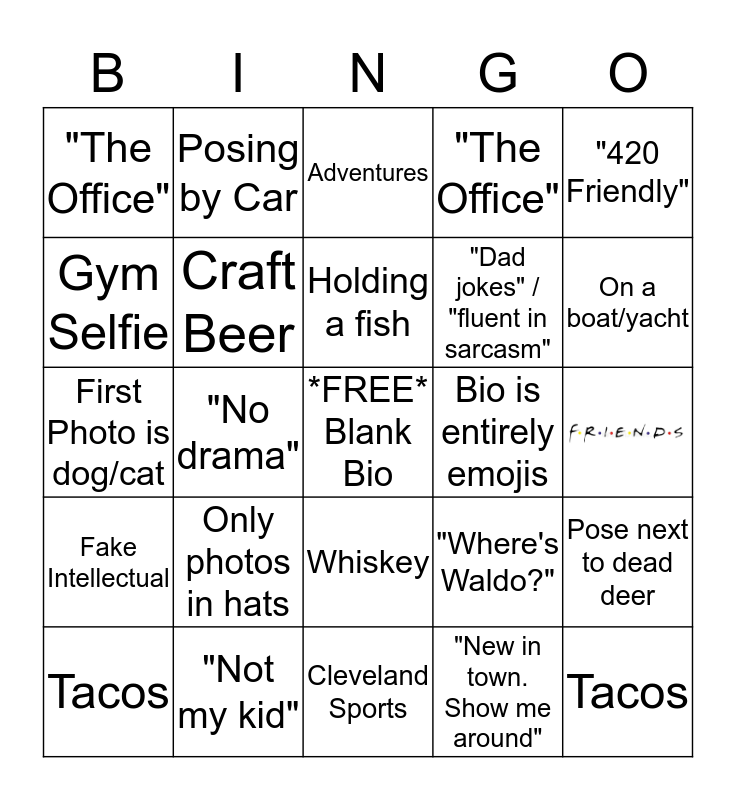 Tinder BINGO (Men's Profiles) Bingo Card