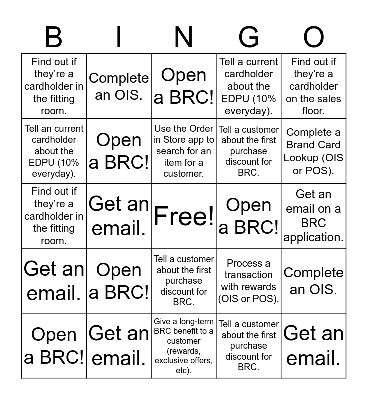 BRC Bingo! Bingo Card